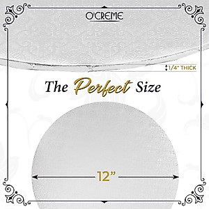 O'CREME White Wraparound Cake Pastry Round Drum Board 1/4 Inch Thick, 12 Inch Diameter - Pack of 10