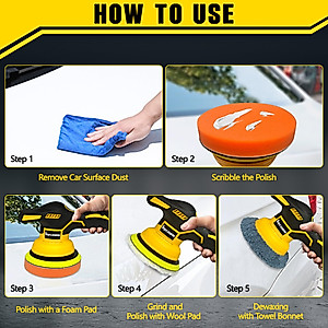 Cordless Car Buffer Polisher for Dewalt 20V Battery, 6 Inch Portable Orbital Buffer Polisher Kit, 8 Variable Speed Car Polisher for Car Detailing/Polishing/Waxing (Battery Not Include)