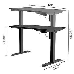 Walsunny Electric Height Adjustable Standing Desk, 63 x 24 Inches Splice Board, Sit Stand Up Computer Table with Memory Preset Controller for Home, Office,Black Frame/Black Top