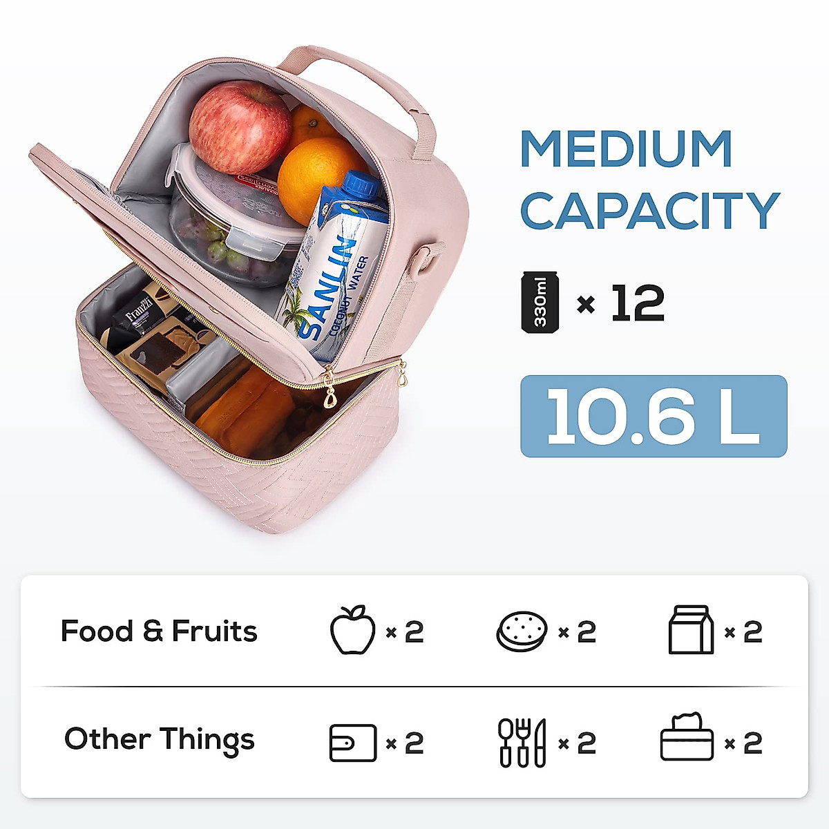 TOURIT Lunch Bag Women Double Deck Lunch Box Insulated Lunch Cooler Pink, with Reusable Long-Lasting Slim Ice Packs, Camping Accessories, 2 Packs Pink & Purple