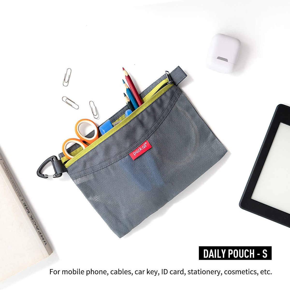 pack all Water-resistant Material Zipper Pouch, Mesh Zipper Bags for Storage, Travel, Office (Gray, Small)