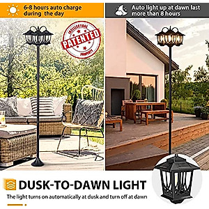 PASAMIC Outdoor Solar Lamp Post Lights Solar Powered, Solar Floor Lamps Outdoor Lights,3-Head Waterproof Street Lights for Garden,Lawn,Pathway,Driveway,Front/ Back Door,60 Lumens,3 Extra Spare Bulbs
