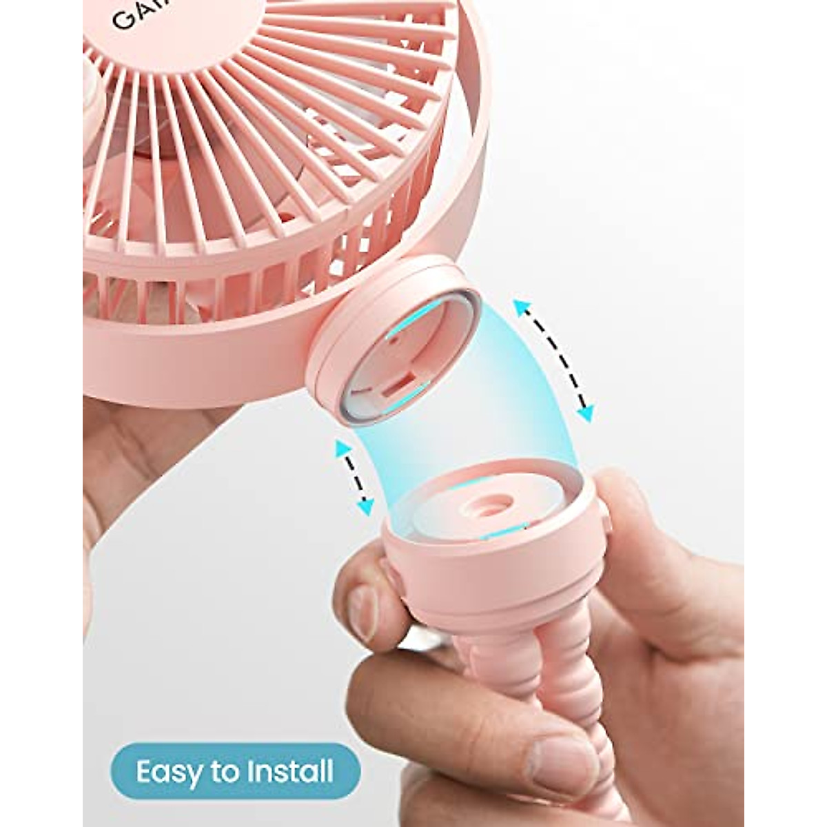 Gaiatop Mini Portable Stroller Fan, Battery Operated Small Clip on Fan, Detachable 3 Speed Rechargeable 360° Rotate Flexible Tripod Handheld Desk Cooling Fan for Car Seat Crib Treadmill Travel Pink