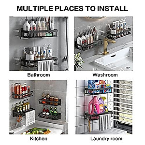 2 Pack Shower Caddy Shelf Organizer Rack, Black Shower Caddy Bathroom Organizer, Rustproof No Drilling Adhesive Shower Shelves with Fixed Removable Hooks for Kitchen Storage, Apartment Decor