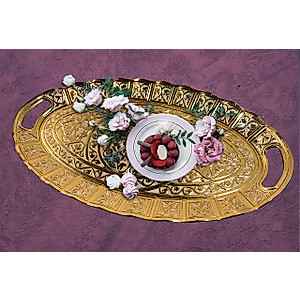 Turkish Tea Coffee Beverage Dinning Serving Tray Ellipse with Handled Ottoman Motif Decorative Middle Table Drink Serving Bathroom Oval Suitable for Gift Tray (14.1x8.2x1 INC) 35.8x20.5x2cm Gold