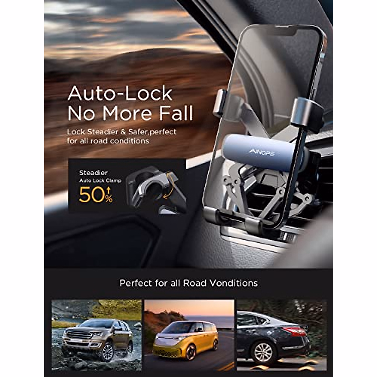 AINOPE Car Phone Holder Mount 2023 Upgrade Gravity Car Phone Mount with Newest Air Vent Clip Auto Lock Hands Free Cell Phone Holder Mount for Car Compatible for iPhone 14 Pro Max 13 12 & All Phones