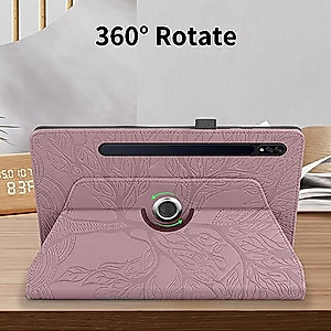 Schaflie Compatible with Samsung Galaxy Tab S9 2023/ Tab S8 2022/ Tab S7 2020 11 inch Case 360 Rotating Cover PU Leather Stand Function with Tree Embossed SM-X700/X706/T870/T875/T876B Rosegold