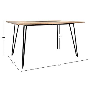 SAFAVIEH Home Collection Alarick Mid-Century Modern Natural/Black Hairpin Leg Dining Table