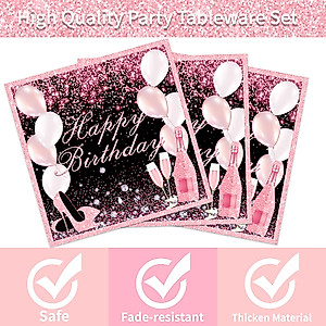 Oigco Women Rose Gold Black Birthday Party Plates Napkins Birthday Party Supplies Pink Girls Paper Tableware Set Birthday Decorations 24 Guests