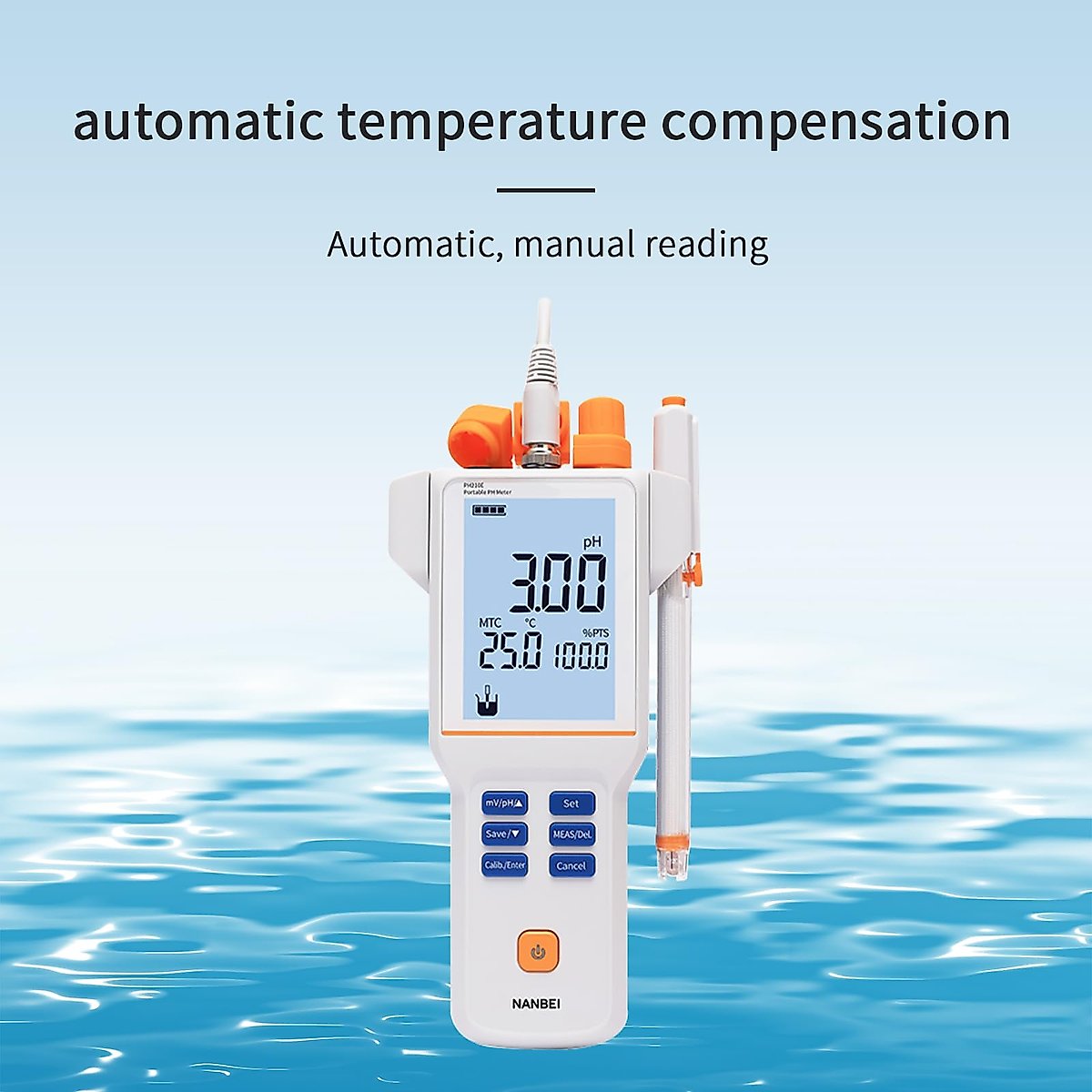 NANBEI Lab Portable pH Meter, 200 Sets of Data Storage,1-3Points Auto Calibration,0.01 pH Accuracy,Professional pH/Temp/ORP Test,3.5 inch High Definition Screen PH210E