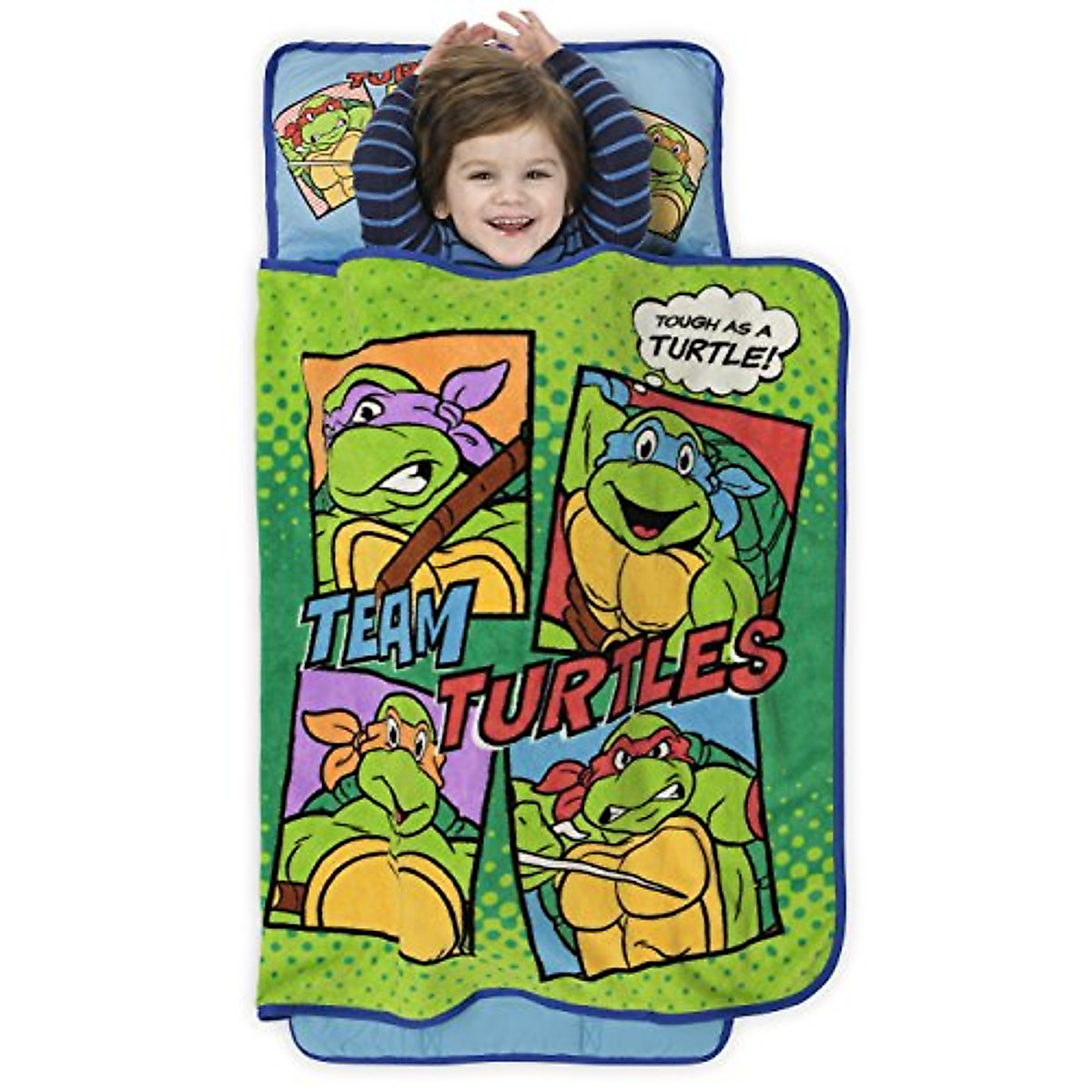 Teenage Mutant Ninja Turtles Toddler Nap-Mat - Includes Pillow and Fleece Blanket – Great for Boys and Girls Napping at Daycare, Preschool, Or Kindergarten - Fits Sleeping Toddlers and Young Children