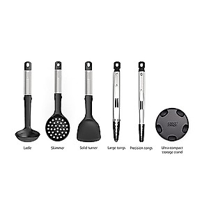 Joseph Joseph Elevate Fusion 5-piece Silicone Utensil Set with Storage Stand, Stainless Steel
