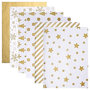 Blisstime 106 Sheets Gold Tissue Paper Gift Wrap Bulk, 19.5" x 13.6" Christmas Tissue Paper for Wrapping, 6 Assorted Designs Golden Stars Snow Dots for Christmas Gift Bags, DIY and Craft