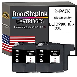 DoorStepInk Remanufactured in The USA Ink Cartridge Replacements for Brother LC109XXL LC109 XXL 2 Black for Printers MFC-6520DW MFC-6720DW MFC-6920DW