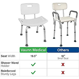 Vaunn Tool-Free Assembly Adjustable Shower Chair Spa Bathtub Seat Bench with Removable Back
