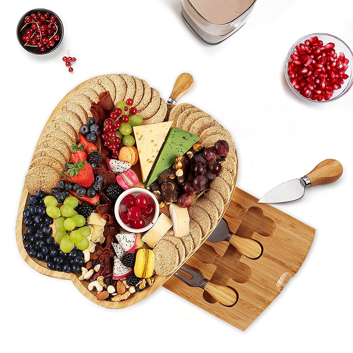 Charcuterie Boards Gift Set, Premium Bamboo Cheese Board Set with Knives, Charcuterie Boards Accessories Perfect for Wedding, Housewarming, Birthday Party.