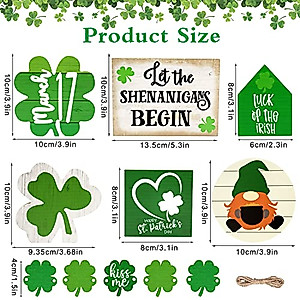11 Pieces St. Patrick's Day Tiered Tray Decor Shamrock Wooden Signs St. Patrick's Day Freestanding Table Decorations for St. Patrick's Day Table Home Kitchen Bar Decoration Party Decorations