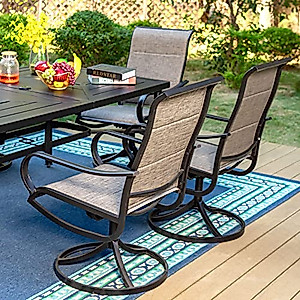 PHI VILLA 7 Piece Patio Dining Set, Outdoor Table and Chairs Furniture Dining Set with 6 Outdoor Swivel Dining Chairs and 1 Large Metal Table, Patio Set for Lawn Garden Deck, Padded Textilene