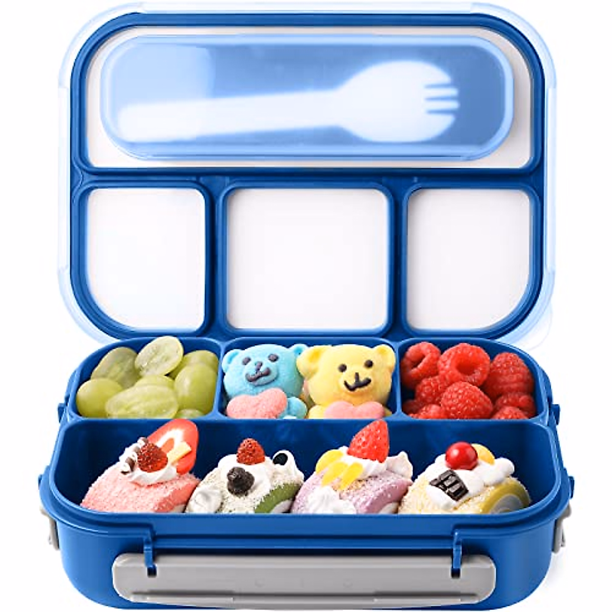 DZHJKIO Bento Box Adult Lunch Box,Lunch Box Kids,Lunch Containers for Adults/Kids/Toddler,1300ML-4 Compartment Bento Lunch Box,Microwave & Dishwasher & Freezer Safe, BPA Free (Blue)