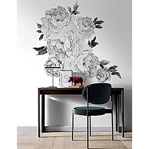 Murwall Floral Peony Wall Decal Black and White Florals Removable Peel and Stick Monochrome Flower Bouqet Wall Sticker Livingroom Entryway