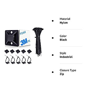 4/5" 100 Pack Zip Tie Mount With Cable Ties,Self Adhesive-backed Mounts For Wire Holder , Black Cable Management Clips Wall Anchors