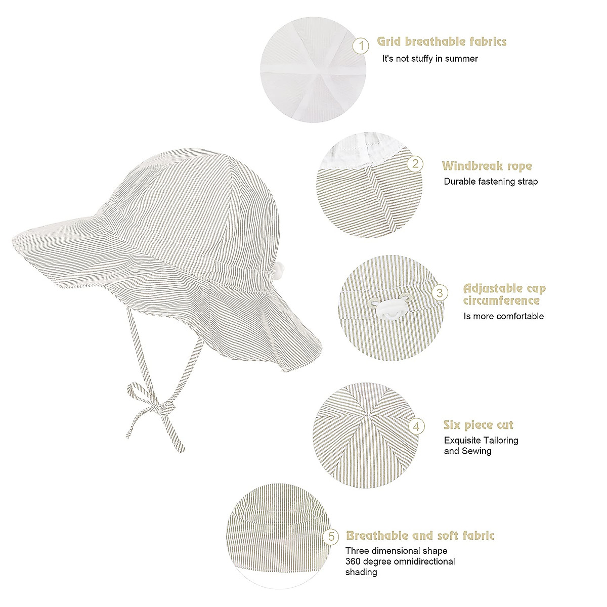 Zando Baby Girl Sun Hat Infant Wide Brim Hats Baby Boy Beach Hat UPF 50+ Toddler Caps for Boys Girls Baby Bucket Hat Beige 6-12 Months