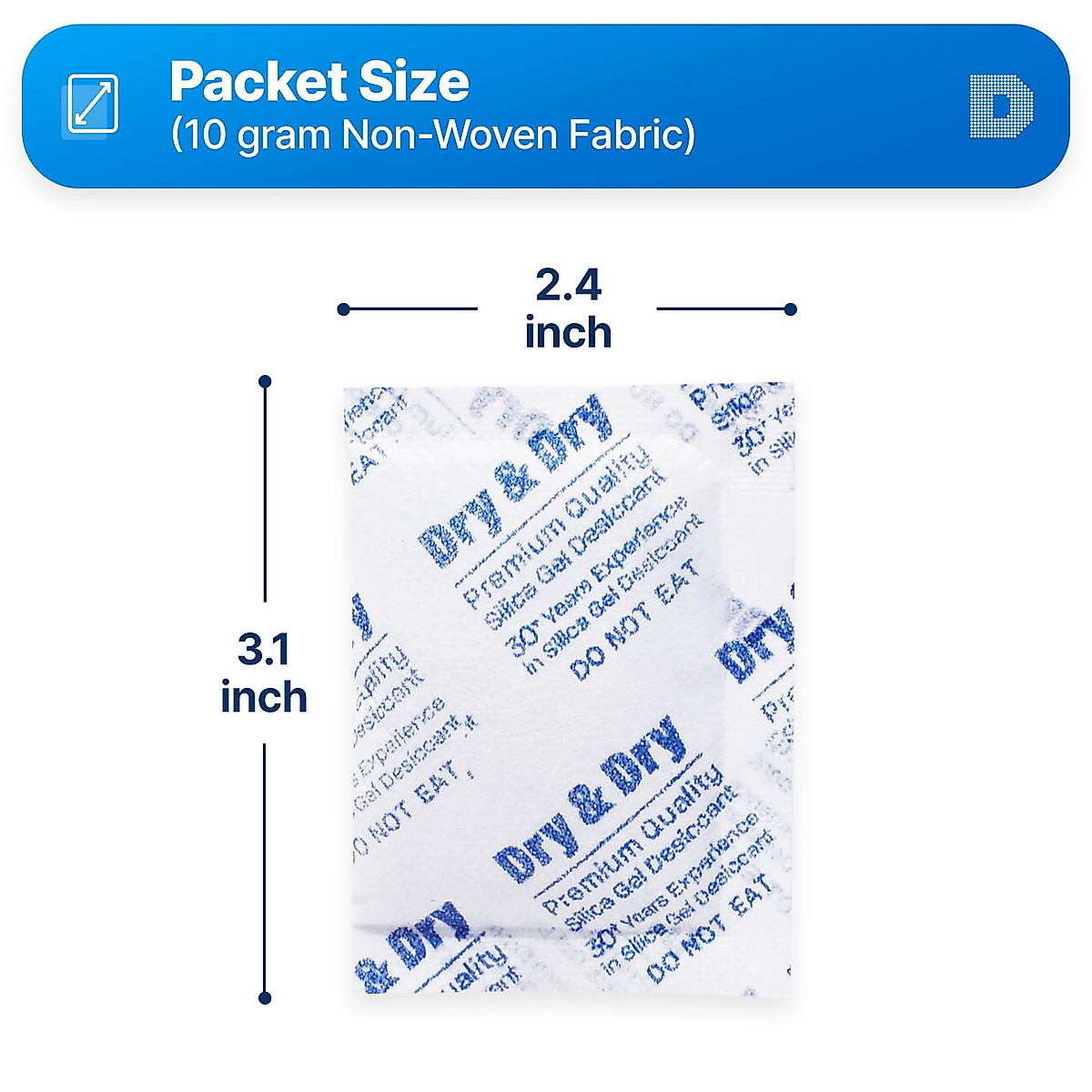 Dry & Dry 10 Gram [100 Packets] Silica Gel Packets, Desiccants - Rechargeable Fabric Silica Gel Packs, Silica Gel, Silica Packets, Desiccant Packs for Storage