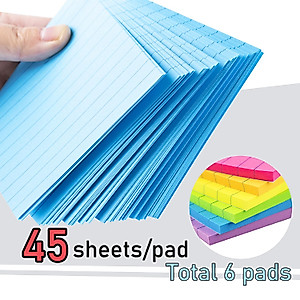 Lined Sticky Notes 4X6 in Bright Ruled Post Stickies Colorful Super Sticking Power Memo Pads Its Strong Adhesive, 6 Pads/Pack, 45 Sheets/pad