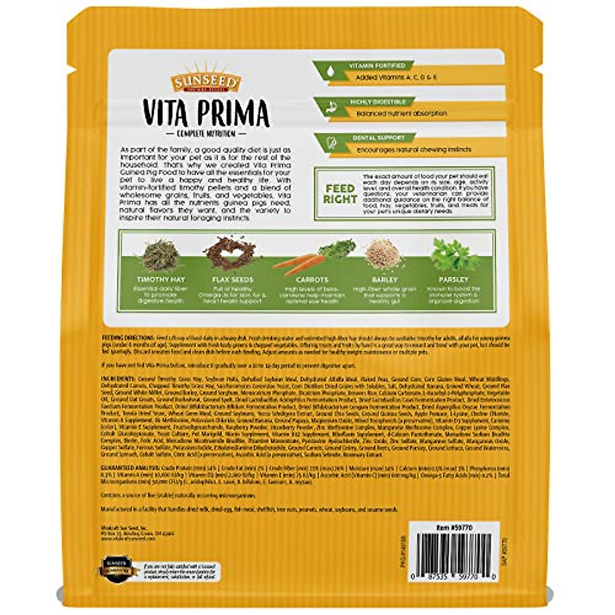 Sunseed Vita Prima Complete Nutrition Guinea Pig Food, 4 LBS