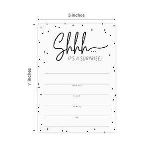 Canopy Street Surprise Party Fill In Invitations / 25 General Invites With White Envelopes / 5" x 7" Modern All Occasion Black And White Confetti Invites/Birthday Party Announcements