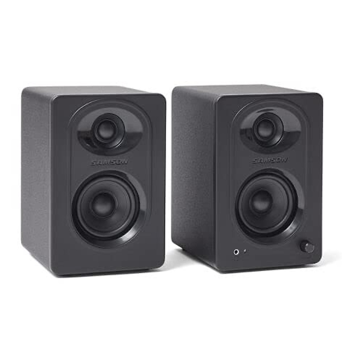 Samson SAM30 3-Inch Powered Studio Monitors Pair Featuring Polypropylene Woofer and 3/4-inch Silk-Dome Tweeter in MDF with Textured Vinyl Covering (Black)
