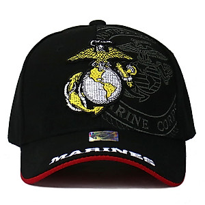 Marines Hat US Marine Corps USMC Military Official Licensed Adjustable Baseball Cap (Black - Insignia), One Size
