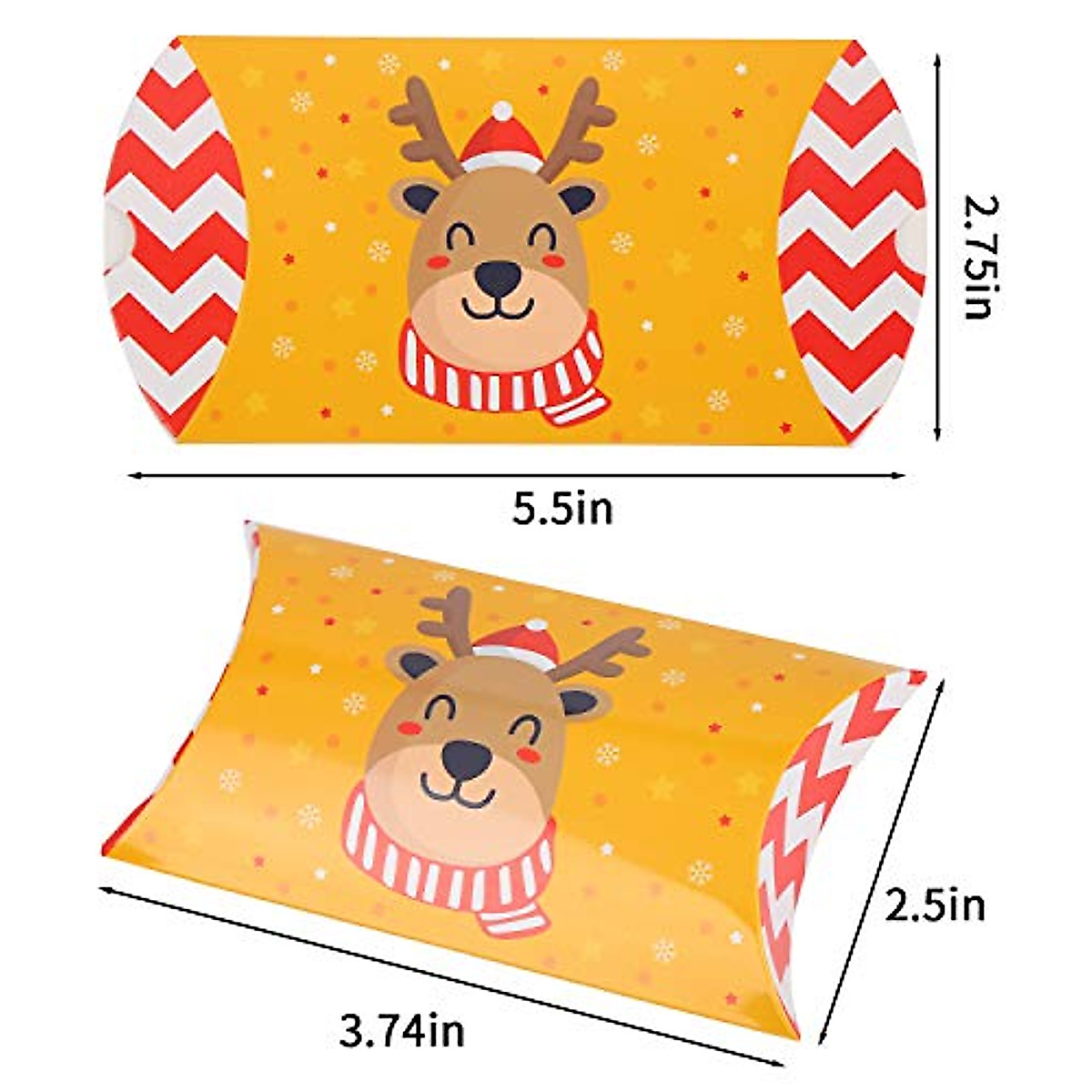 DIYASY Christmas Pillow Boxes,60 Pcs Gift Card Holders Small Treat Box in12 Xmas Designs for Small Gifts with Gold Twine