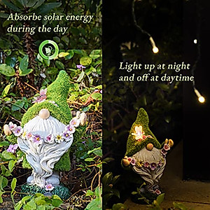 DiliComing Garden Gnomes Decoration for Yard - Outdoor Gnome Statue with Solar Light, Dwarf Sculpture for Outside Patio Porch Lawn Decor, Spring Decorations for Home