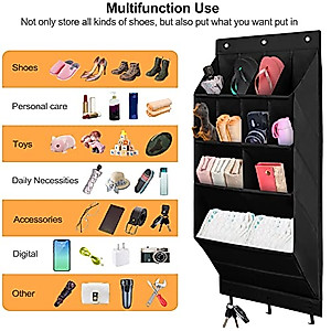 Yteseery 2 Pack Door Shoe Rack with Large Deep Pockets, Hanging Shoe Organizer for Narrow Door, Over The Door Shoe Organizer for Dorm, Door,Closet Door RV, Black
