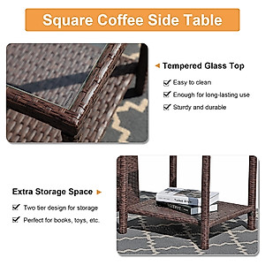 Super Patio 5 Piece Outdoor Furniture Set, PE Wicker Rattan Small Patio Set Balcony Furniture, Outdoor Sofa with Ottomans, Tempered Glass Side Table, Beige Cushions, for Porch, Deck, Poolside