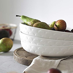 DOWAN Pasta Bowls, 54 oz Large Salad Serving Bowls, 10'' Plates Bowls Set of 4, White Ceramic Soup Bowls for Kitchen Meal Prep, Shallow Dishes Dinner Bowl Microwave Dishwasher Safe