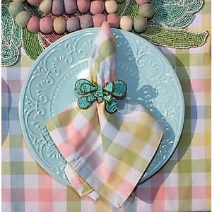 COTTON CRAFT Gingham Buffalo Plaid Check Napkins - Mitered Corners - Spring Easter Bunny Pastel Luncheon Dinner - Set of 8 - Pure Cotton - Reusable Washable - 18 inch x 18 inch - Yellow Multi Pastel