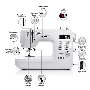 Portable Sewing Machine Computerized Embroidery Sewing Machine with 60 Unique Built-in Stitch and 8 Buttonhole