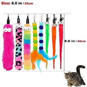 CATENESS Cat Worm Toy Cat Wand Replacement Worms, 8 PCS Worms Cat Toy Refill, Interactive Cat Wand Attachments Worm for Cat Toys