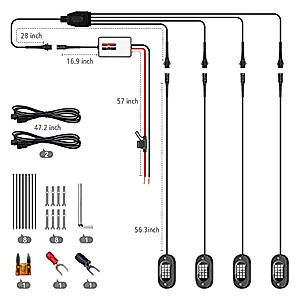 Honalia LED Rock Lights for UTV, 4 Pods Underglow Kit Cars with APP Control Music Mode 60 LEDs, Under Glow Light Car RZR UTV Golf Cart Wheeler Automotive Exterior ATV Accessories.