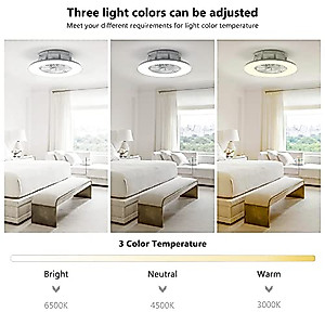 PrimeMall Bladeless Ceiling Fan with Light and Remote Control Low Profile Ceiling Fan 22" Modern Enclosed Multi-Speed Indoor Ceiling Fan 3 Color Temperatures Smart LED Dimmable Lighting Flush Mount