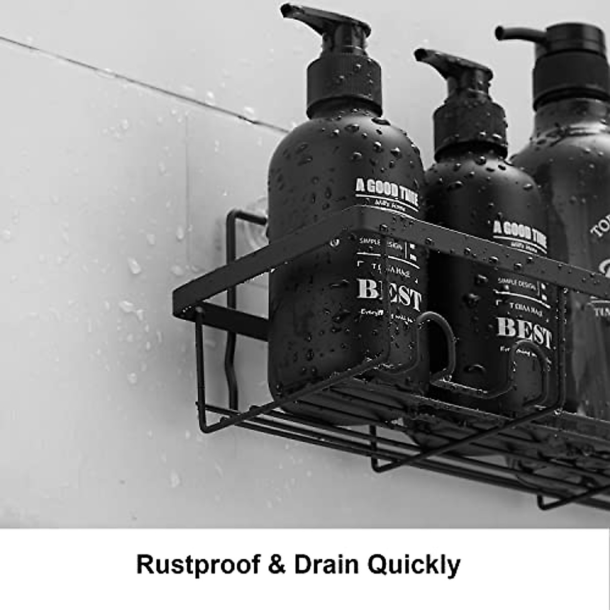 Top Taste 3-Pack Shower Caddy Shelf Organizer Rack with Soap Dish Holder,No Drilling Traceless Adhesive Black Shower Wall Shelves with Hooks, Wall Mount Shower Storage Organization Accessories