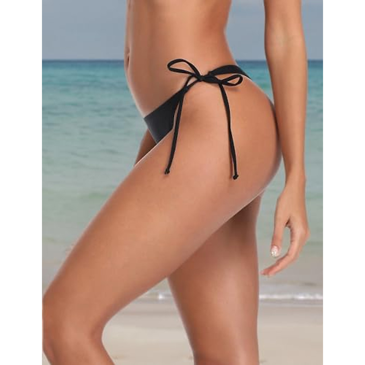 RELLECIGA Women's Black Tie-Side Thong Bikini Bottom Size Small