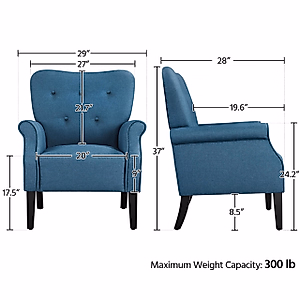 Yaheetech Modern Armchair, Mid Century Accent Chair with Sturdy Wood Legs and High Back for Small Space, Upholstered Fabric Sofa Club Chair for Living Room/Bedroom/Office, Navy Blue