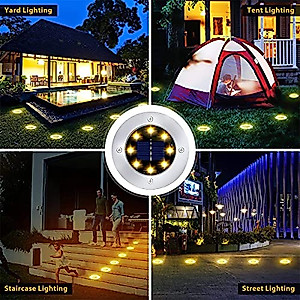 niftynifty Solar Ground Lights Outdoor Waterproof 12 Pack 8 Led Warm Bright Garden Disc Lights Solar Ground Light Powered Lighting Flat Solar Lights for Garden and Landscape Outdoor Inground Lights