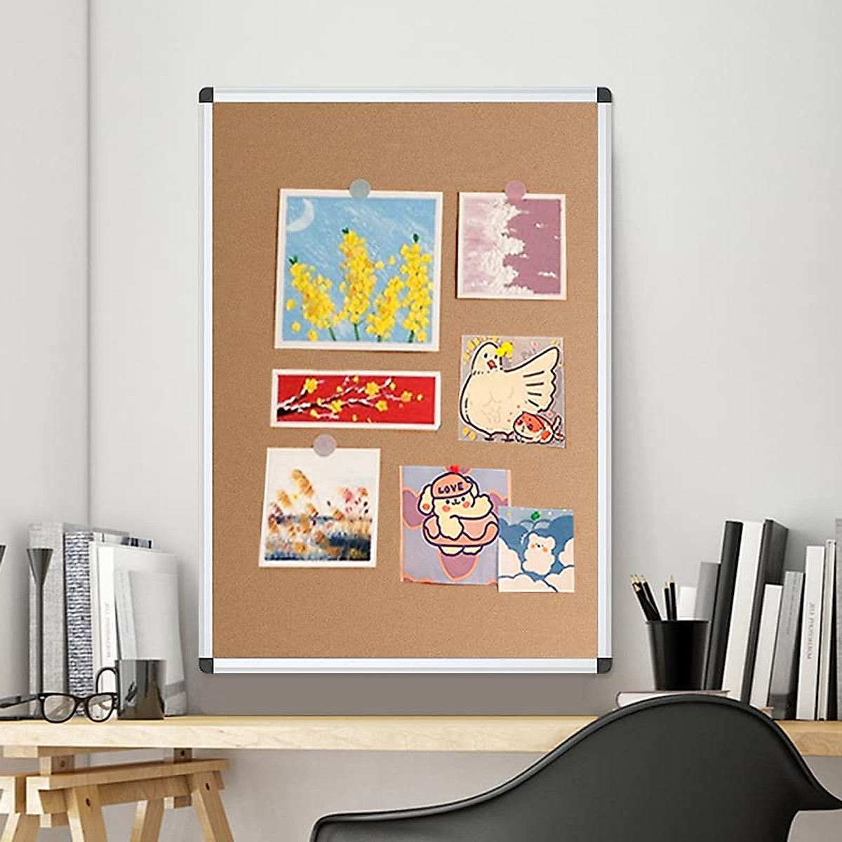 VIZ-PRO Cork Notice Board, 48 X 36 Inches, Silver Aluminium Frame