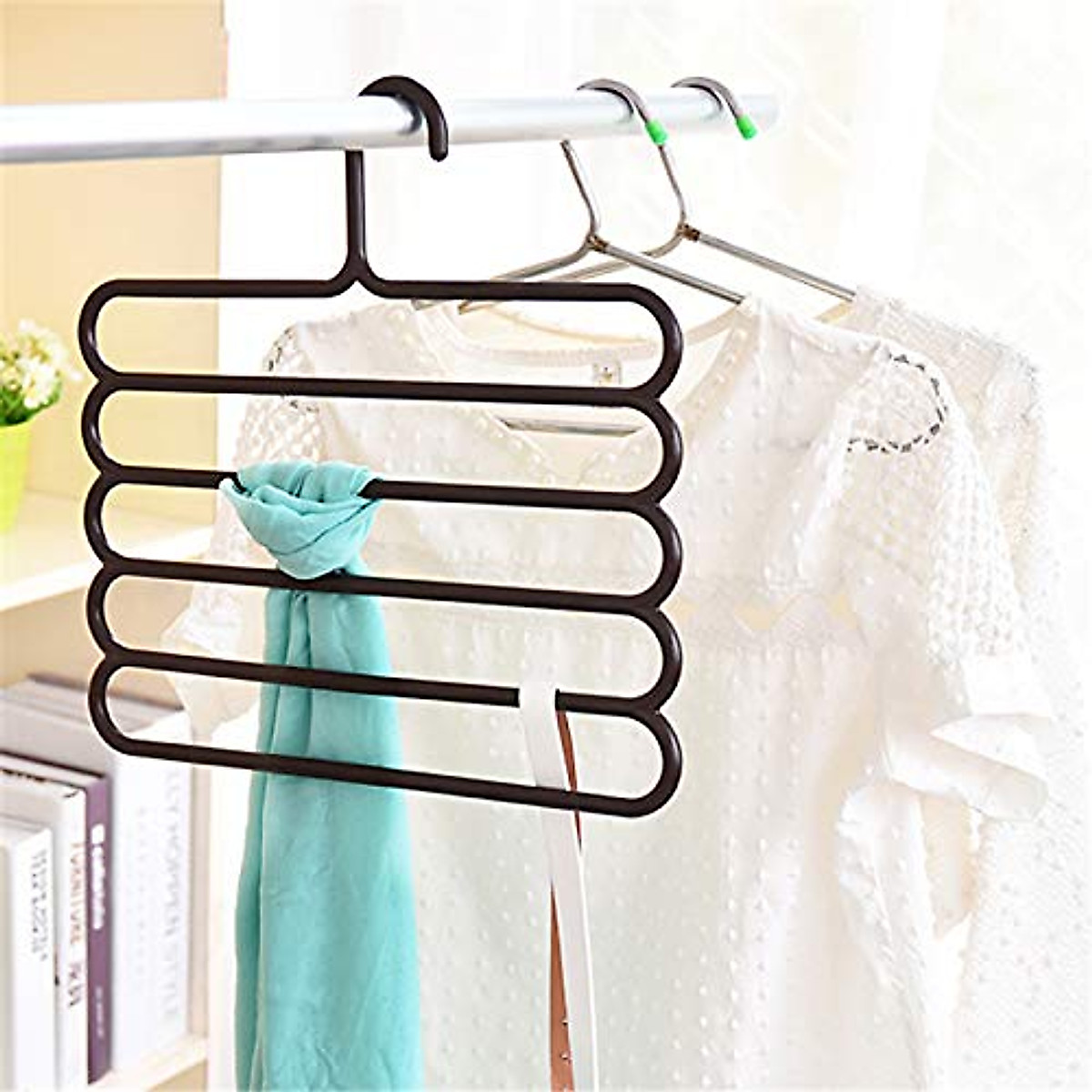 V-Shine Pants Hangers Slacks Hangers Space Saving Non Slip Stainless Steel Clothes Hangers Closet Organizer for Pants Jeans Trousers Scarf (5 Pack)