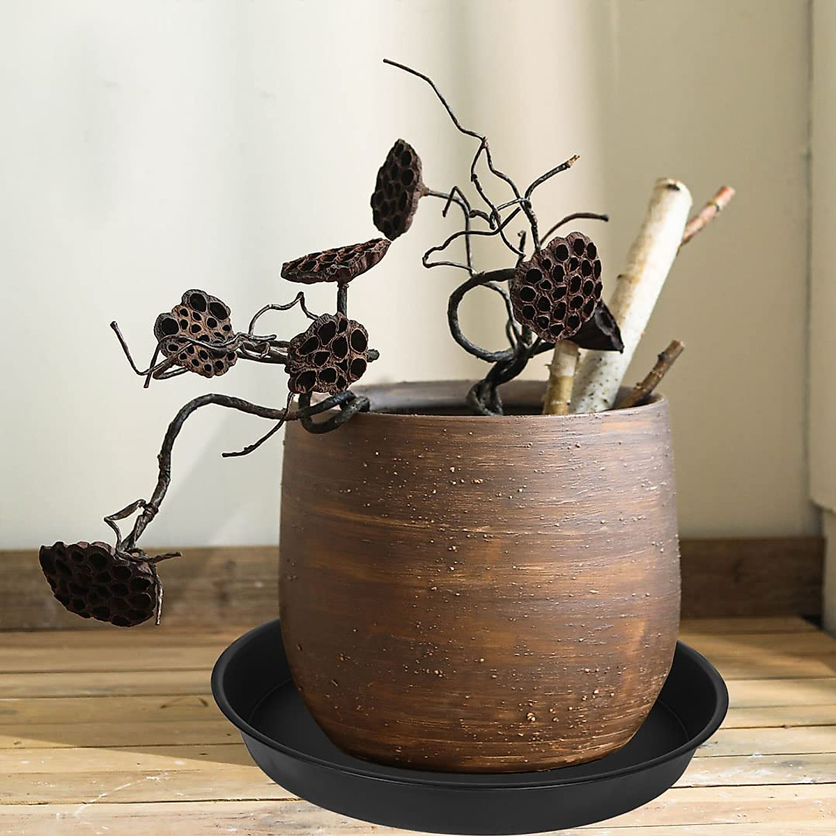 Bleuhome 4 Pack of 18 19 inch Plant Saucer Drip Tray, 17 19 21 23 25 27 inch Heavy Duty Large Deep Plant Saucers for Pots, Plastic Flower Planter Water Trays for Indoors Outdoor (19", Black)