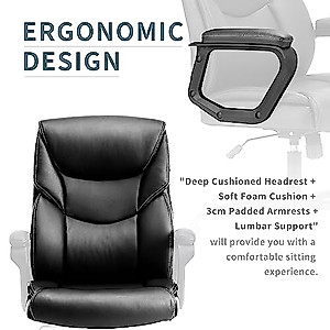 Sweetcrispy Office Chair - High Back Executive Leather Desk Chairs with Flip-up Arms (Fixed Armrest, Black)